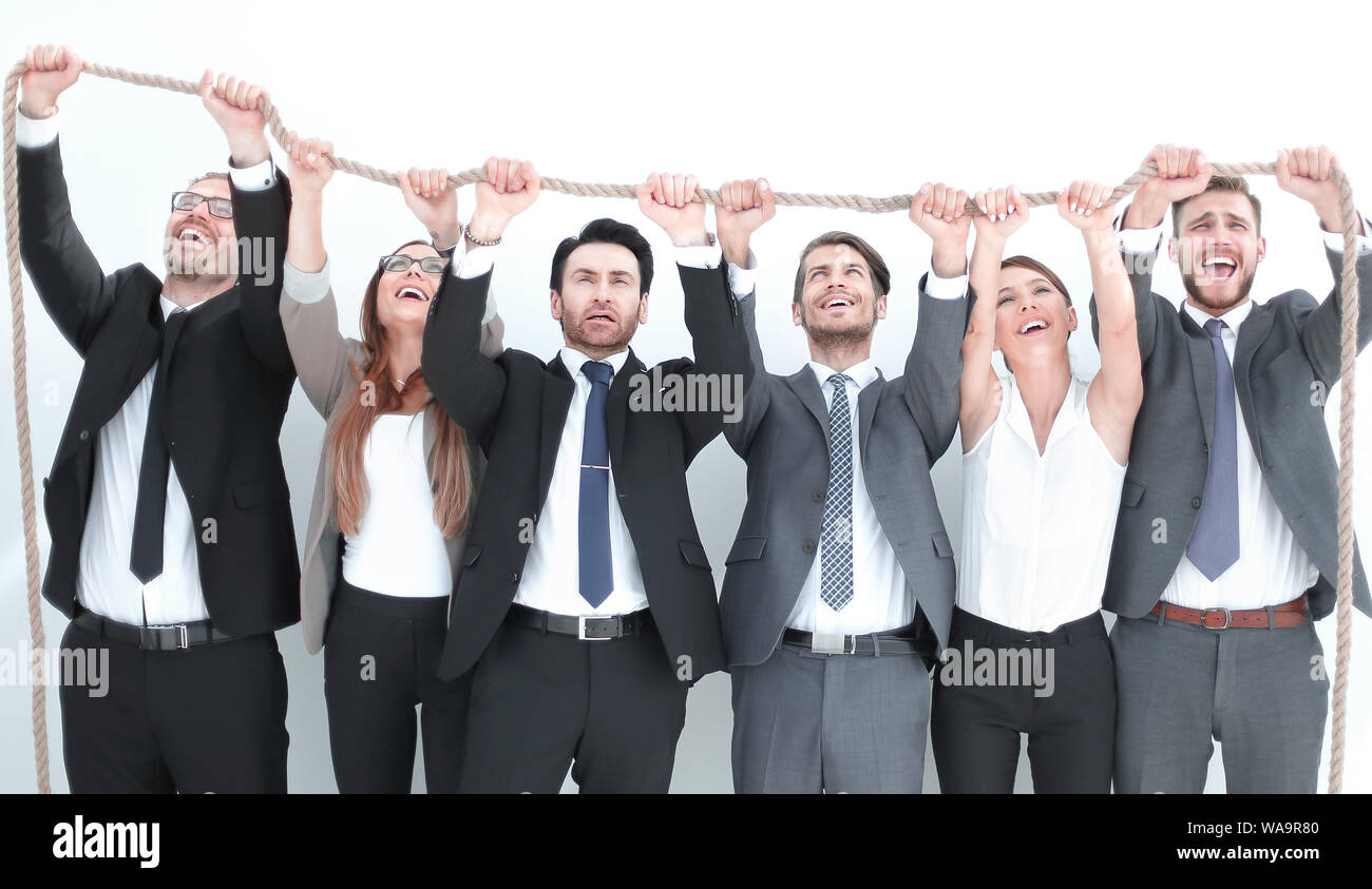 business team is holding on to a strong rope Stock Photo - Alamy