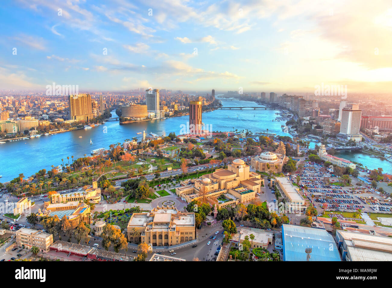 Cairo downtown and the Nile river, aerial view, Egypt Stock Photo - Alamy