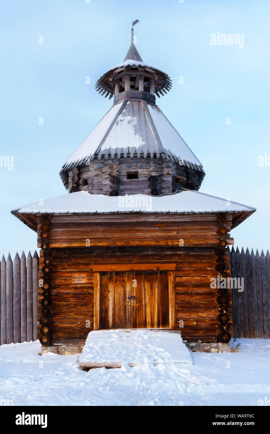ancient log watch tower with a gate Stock Photo - Alamy