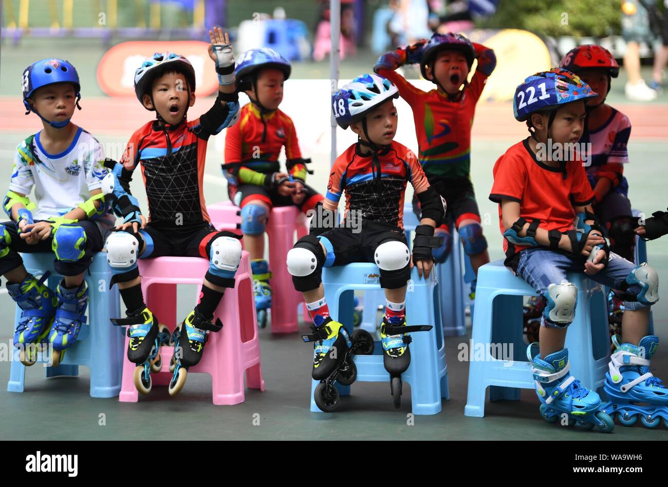 Children competitors wait for their race in the roller-skating ...