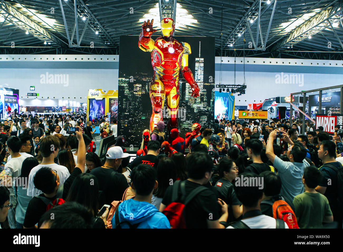 A huge sculpture featuring shape of Iron Man is displayed during the ...