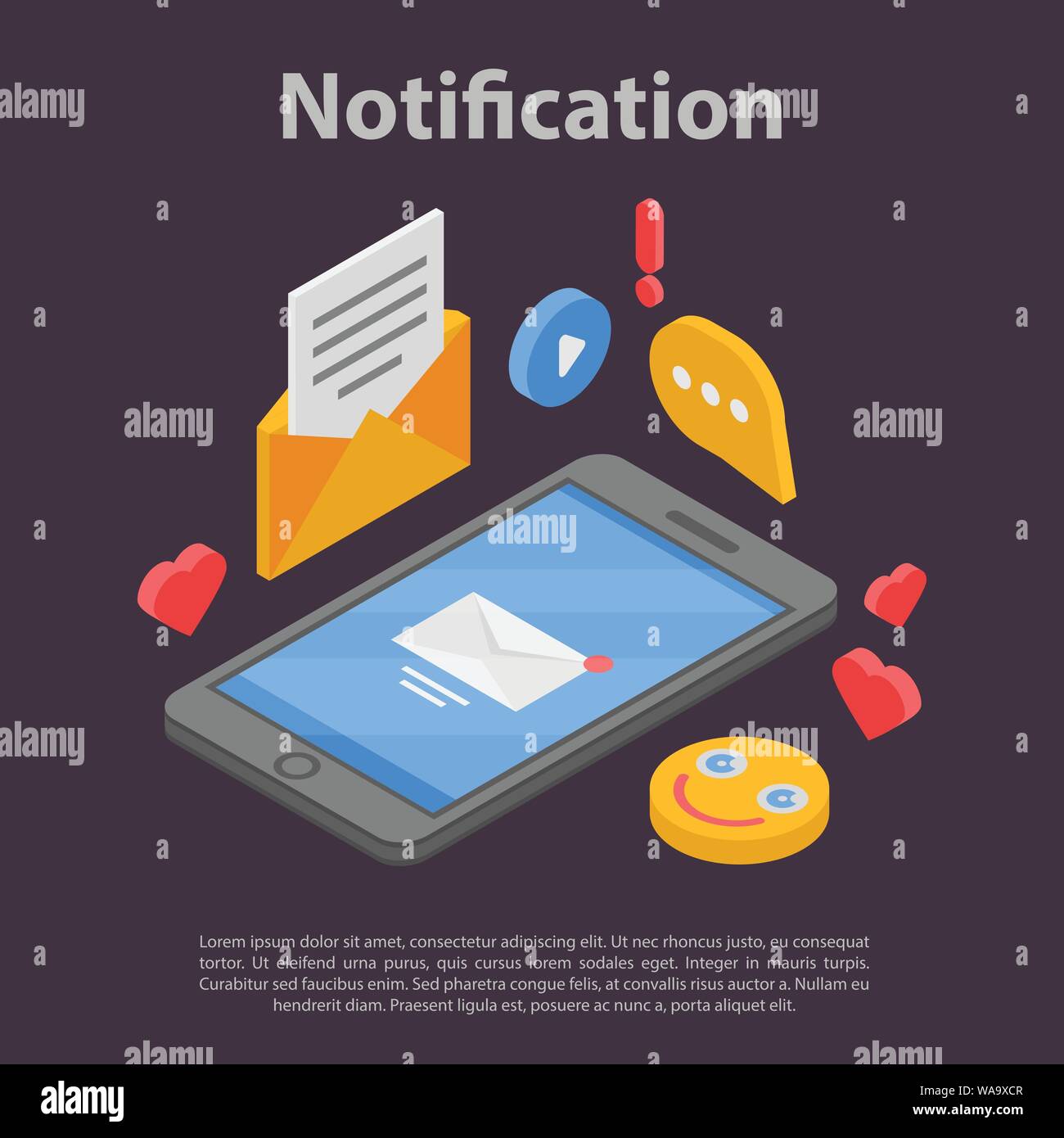 Smartphone notification concept banner, isometric style Stock Vector ...