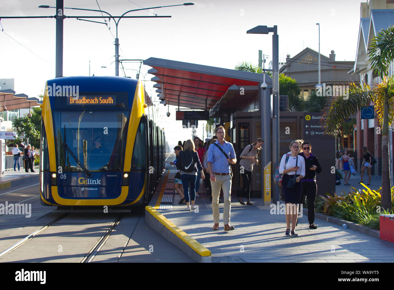 Passengers at Q Link Tram - Light Rail station Southport Queensland ...