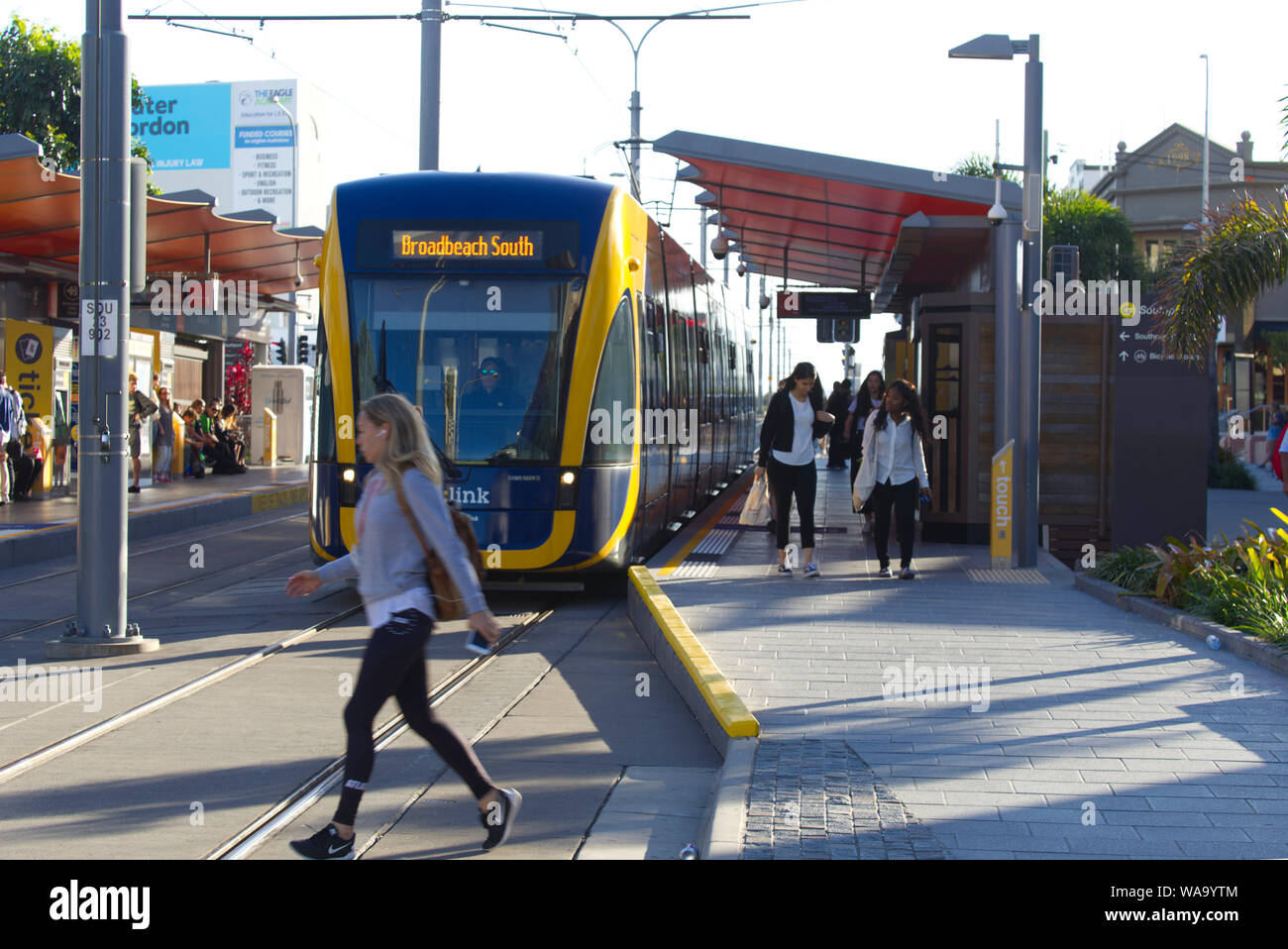 Passengers at Q Link Tram - Light Rail station Southport Queensland ...