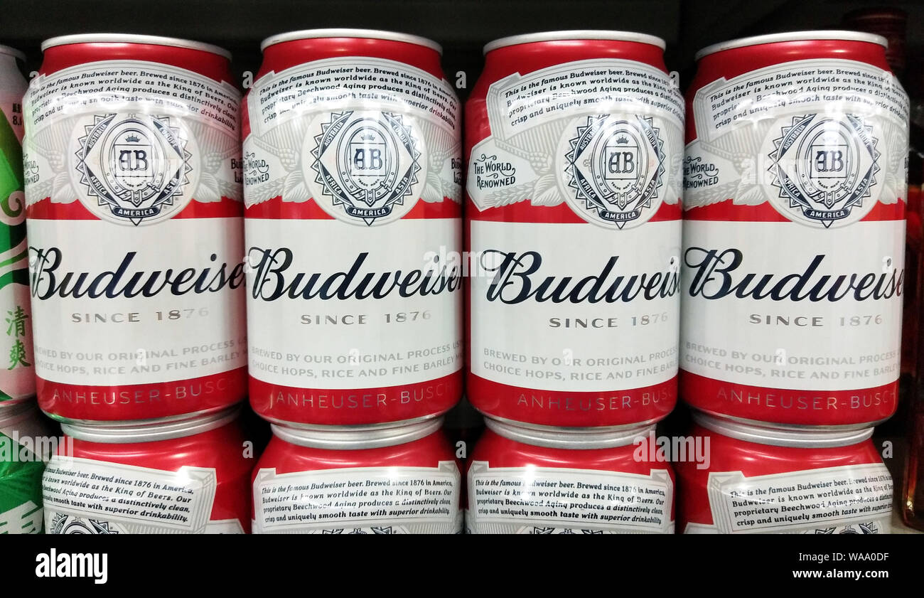 --FILE--Tins of Budweiser beer of Anheuser-Busch InBev Group are for ...