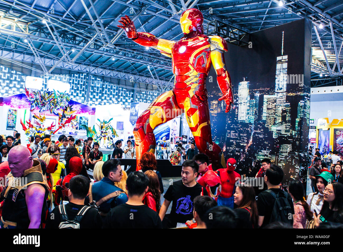 A huge sculpture featuring shape of Iron Man is displayed during the ...