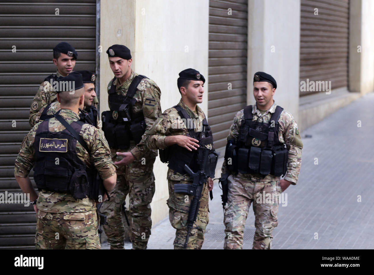 Beirut, Lebanon - 9 April, 2019: Armed Lebanese soldiers patrol a ...