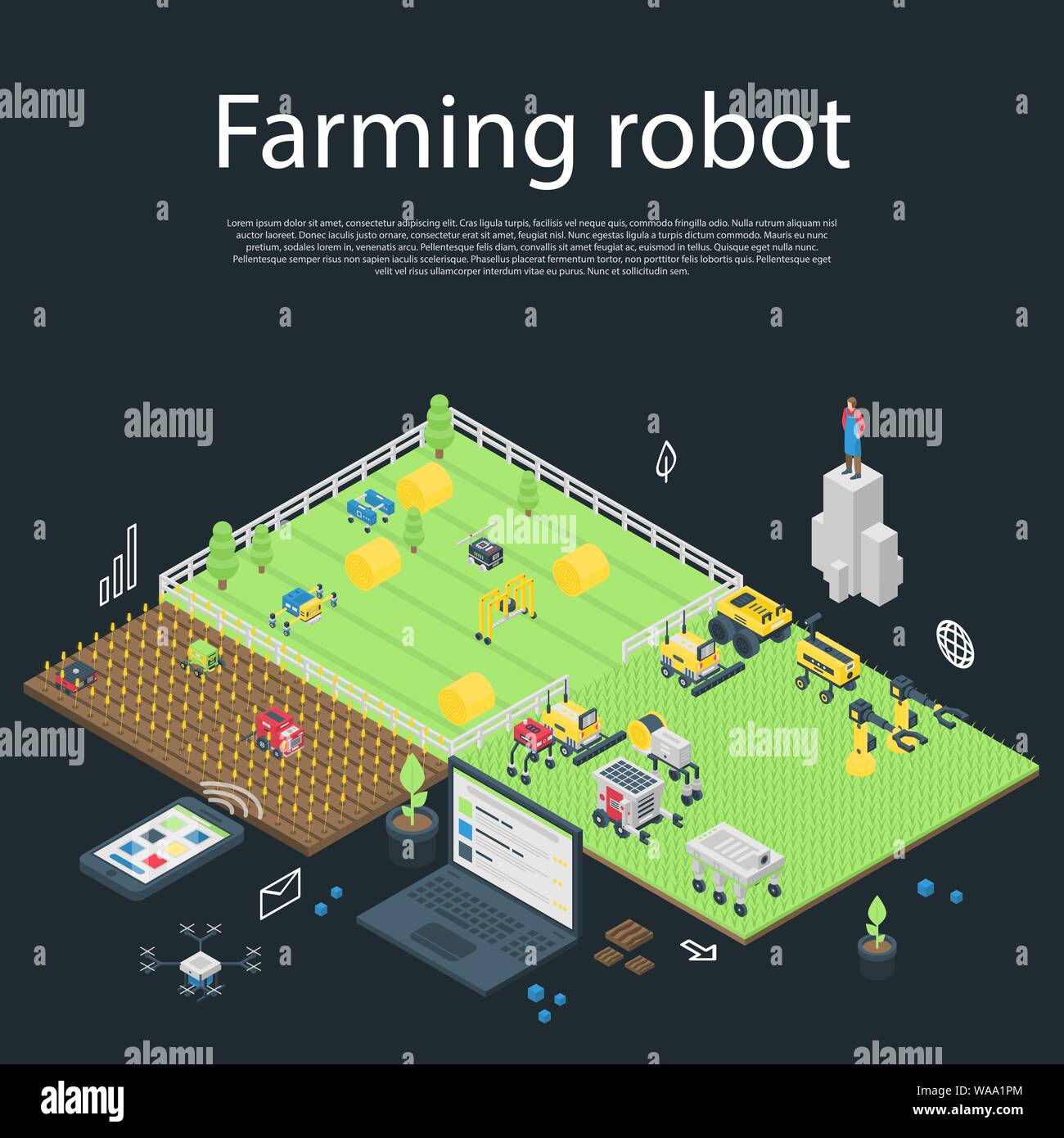 Garden farming robot concept banner, isometric style Stock Vector Image ...