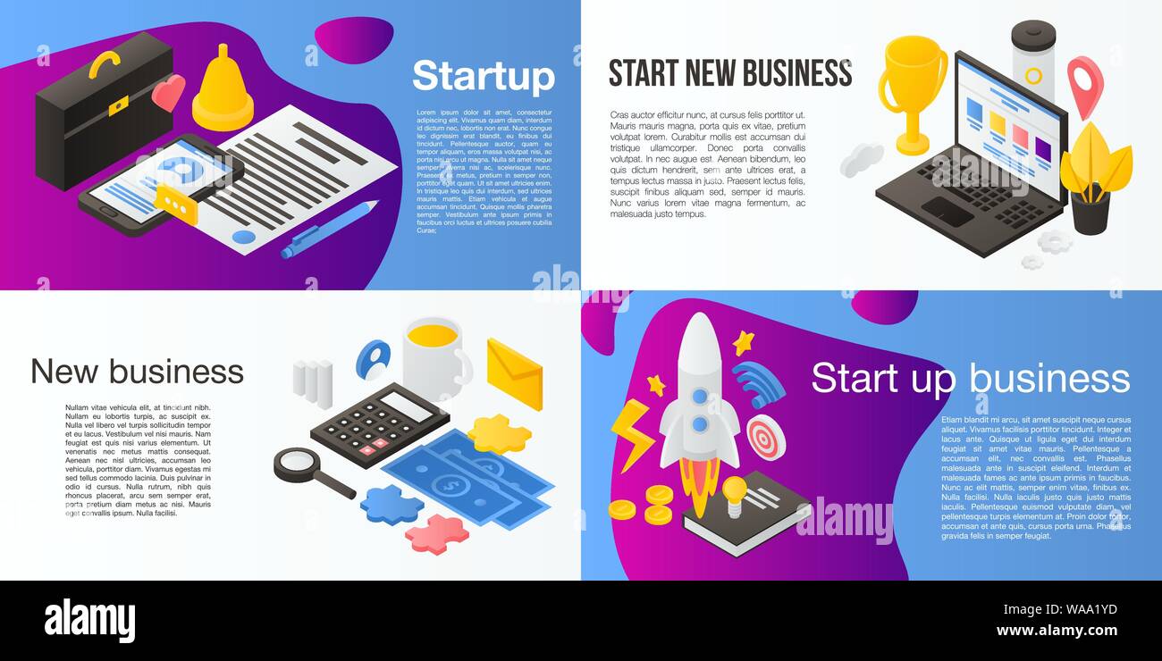 Startup banner set, isometric style Stock Vector Image & Art - Alamy