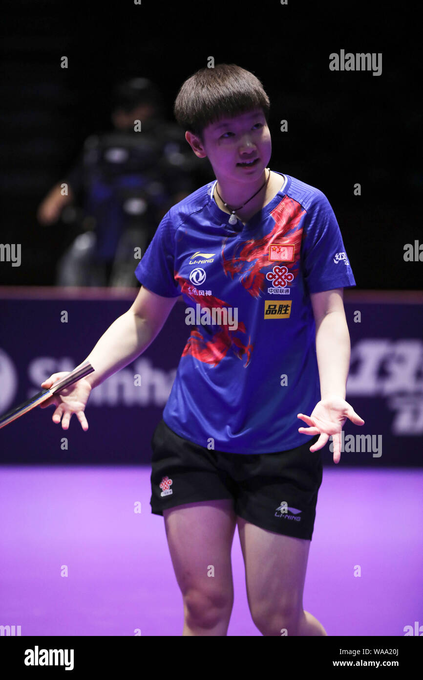 Sun Yingsha of China celebrates after scoring against Kasumi Ishikawa ...
