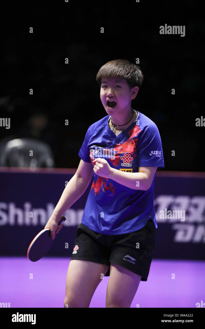 Sun Yingsha of China celebrates after scoring against Kasumi Ishikawa ...