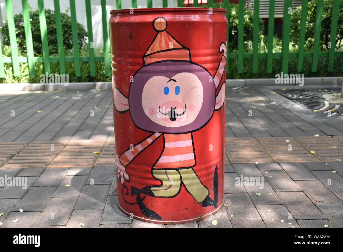 Hundreds of trash bins covered with cartoon characters and tips for ...