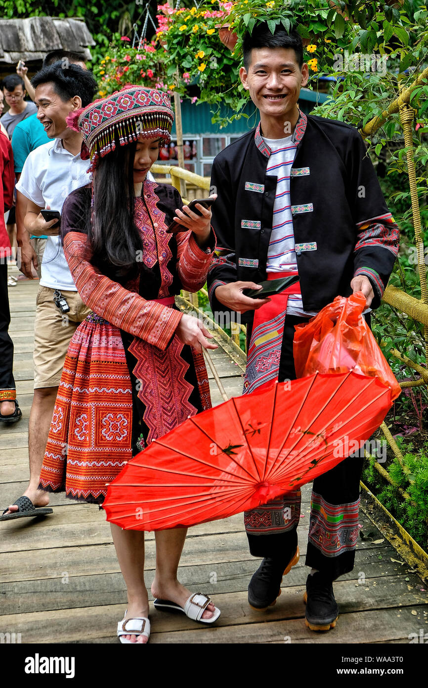 Sapa, Vietnam - August 23: Hmong couple on the main street on August 23 ...