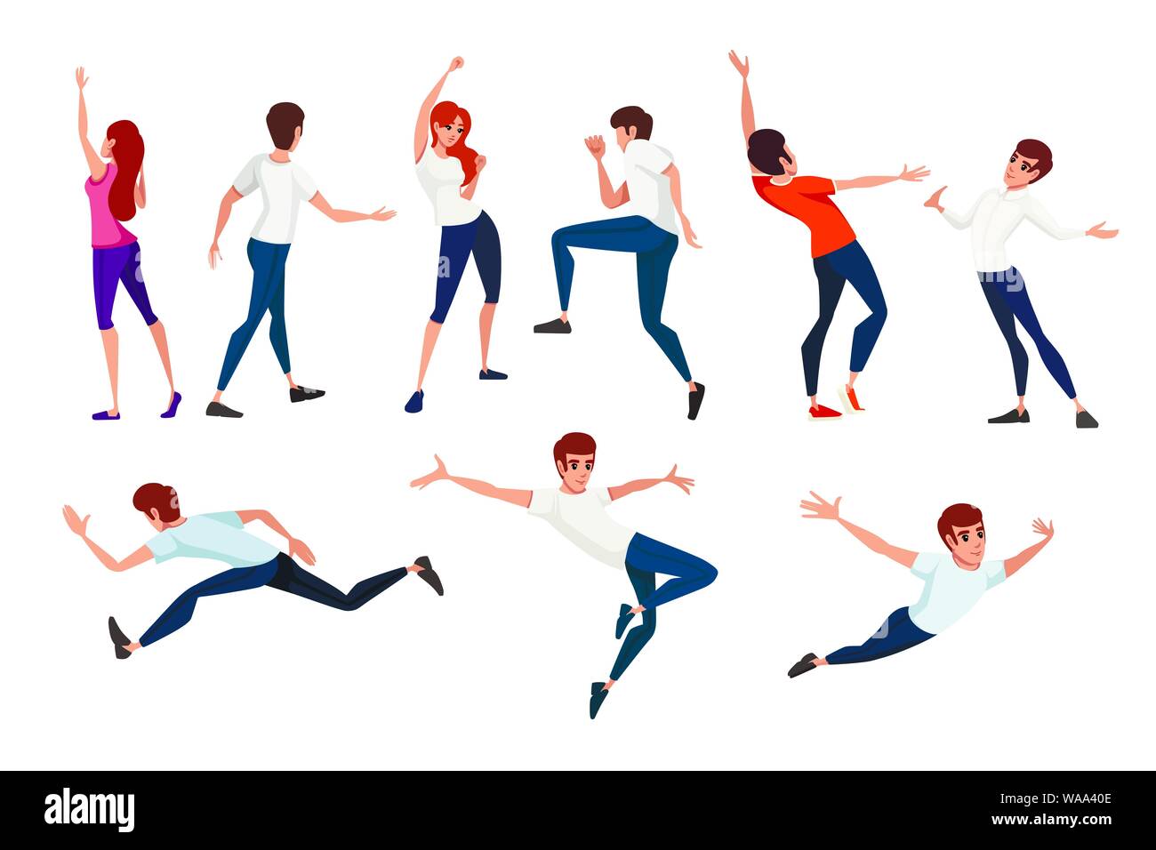 Set of people in different poses wearing casual clothes cartoon ...