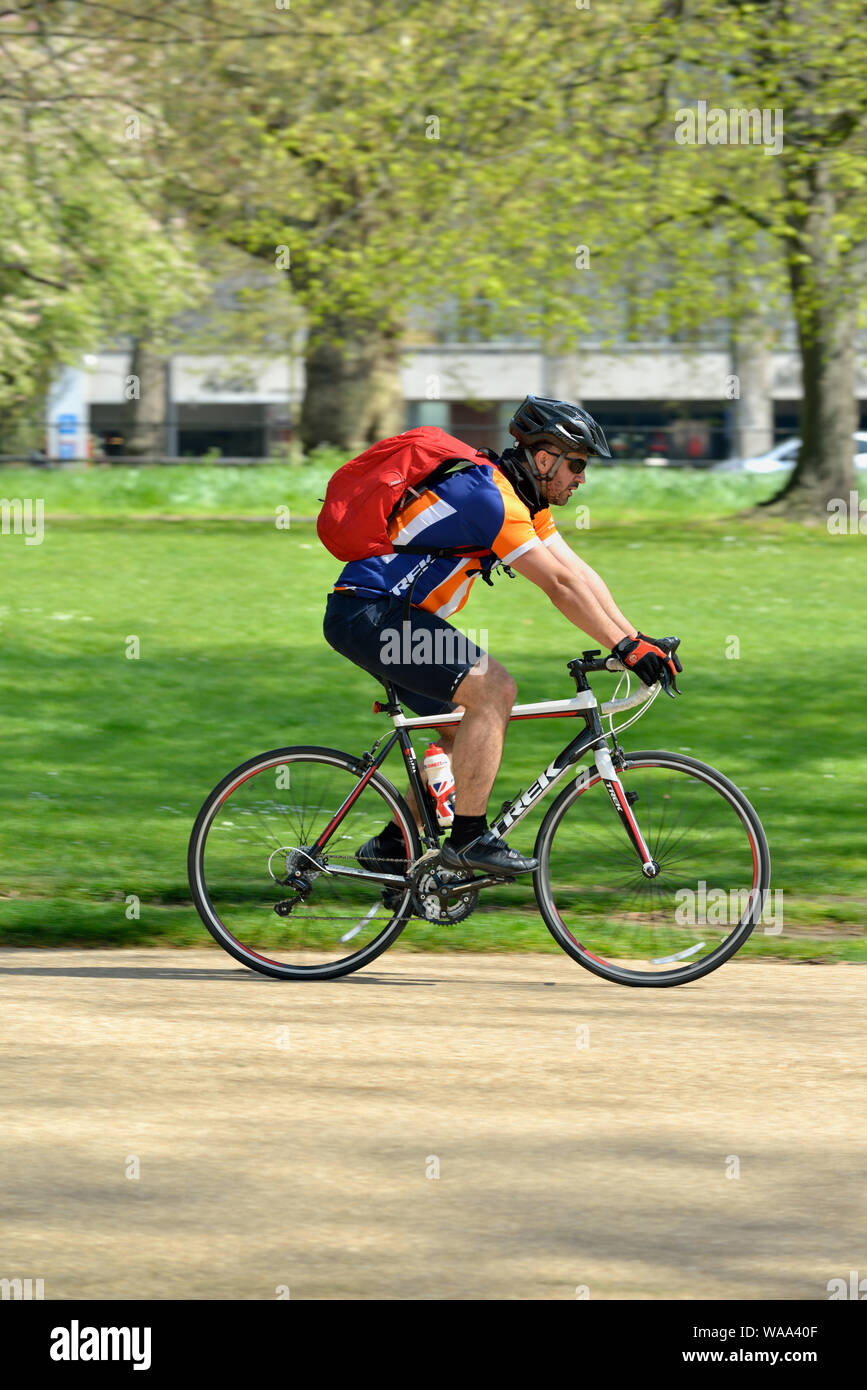 Bicycle rider on cycle path, Hyde park, London, United Kingdom Stock ...