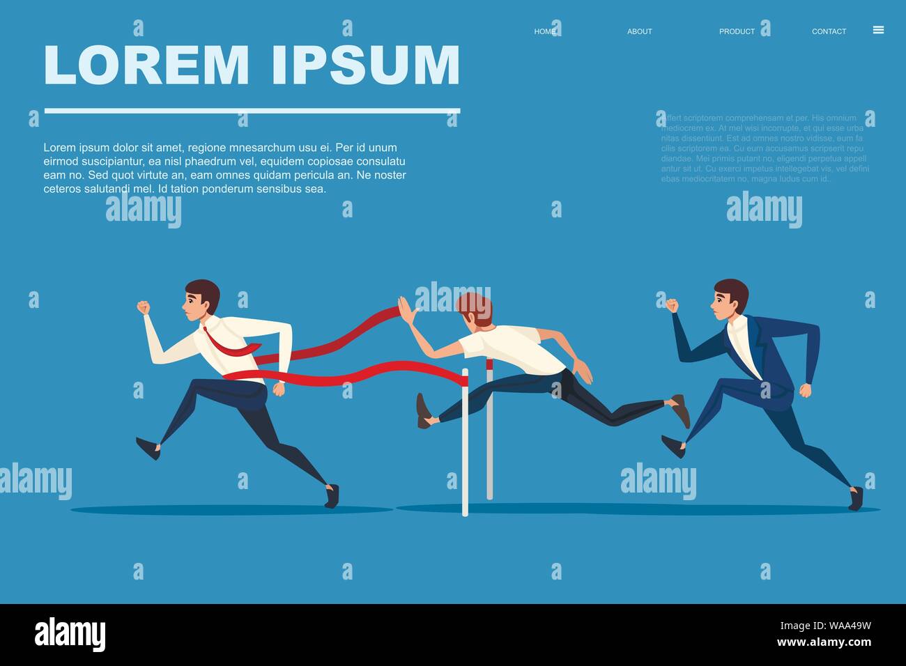 Competitive race businessman running flat vector illustration on blue ...