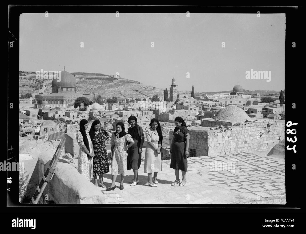 Christian Arab girls wearing head-dress symbolic of Arab nationalism ...