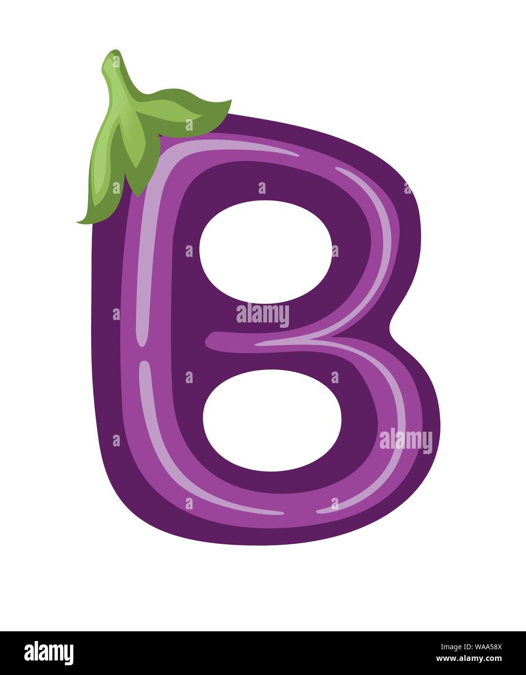 Vegetable letter B eggplant style cartoon vegetable design flat vector ...