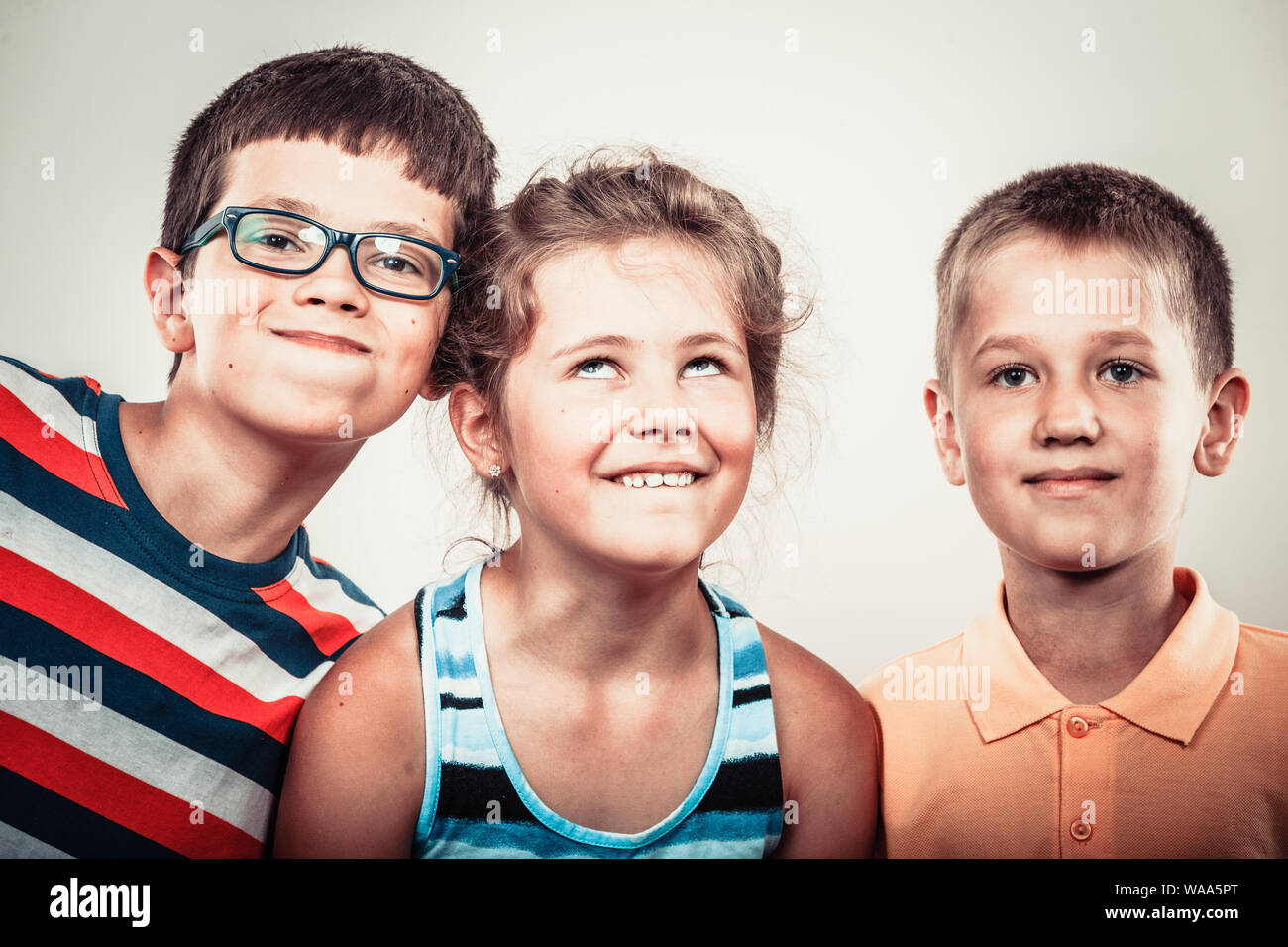 Crazy kids little girl and boys making silly face expression. Childhood ...