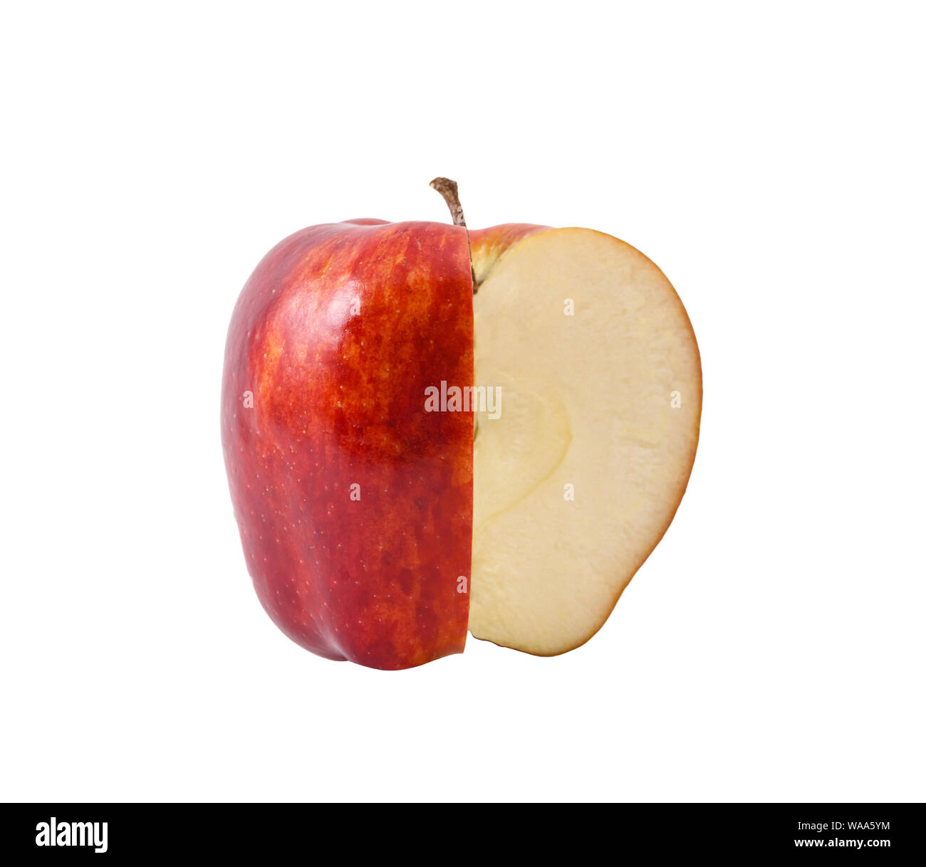 ripe red apple without a slice cut out close up isolated on white ...