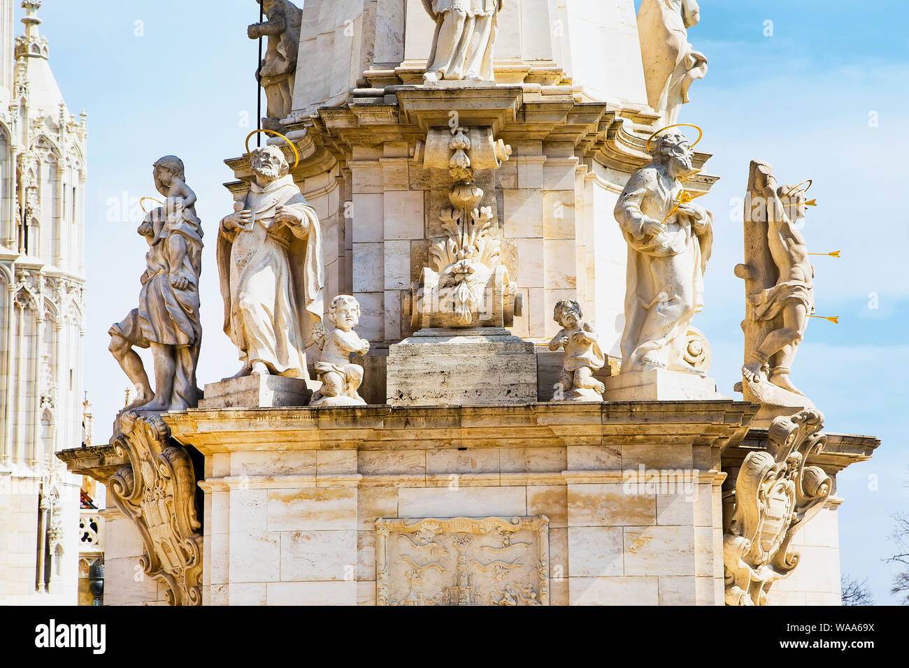 Sculptures of Holy Trinity column outside of Matthias Church in ...