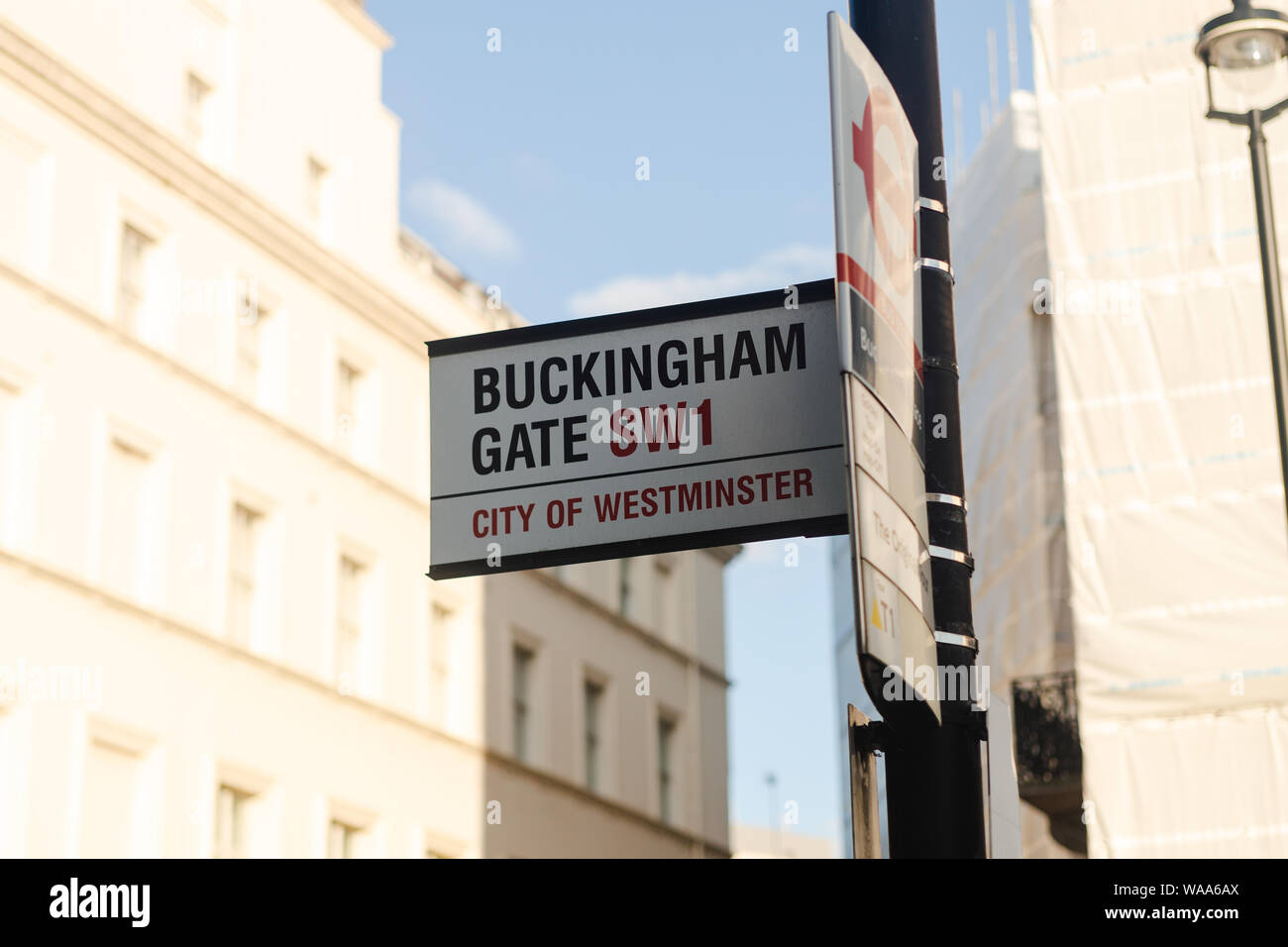 London / UK - July 18, 2019: Buckingham Gate name sign, City of ...
