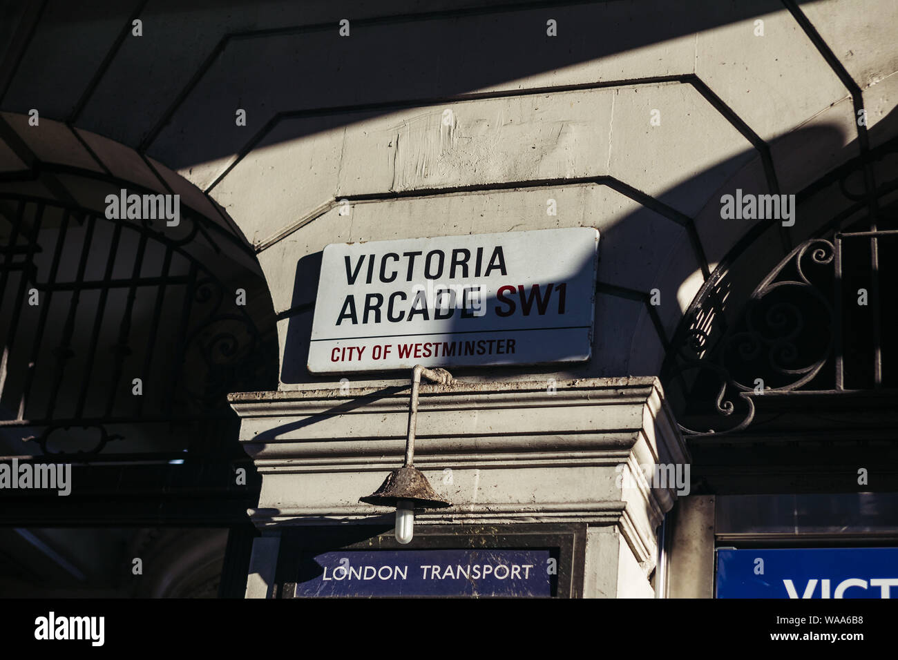 London / UK - July 18, 2019: Victoria Arcade name sign, City of ...