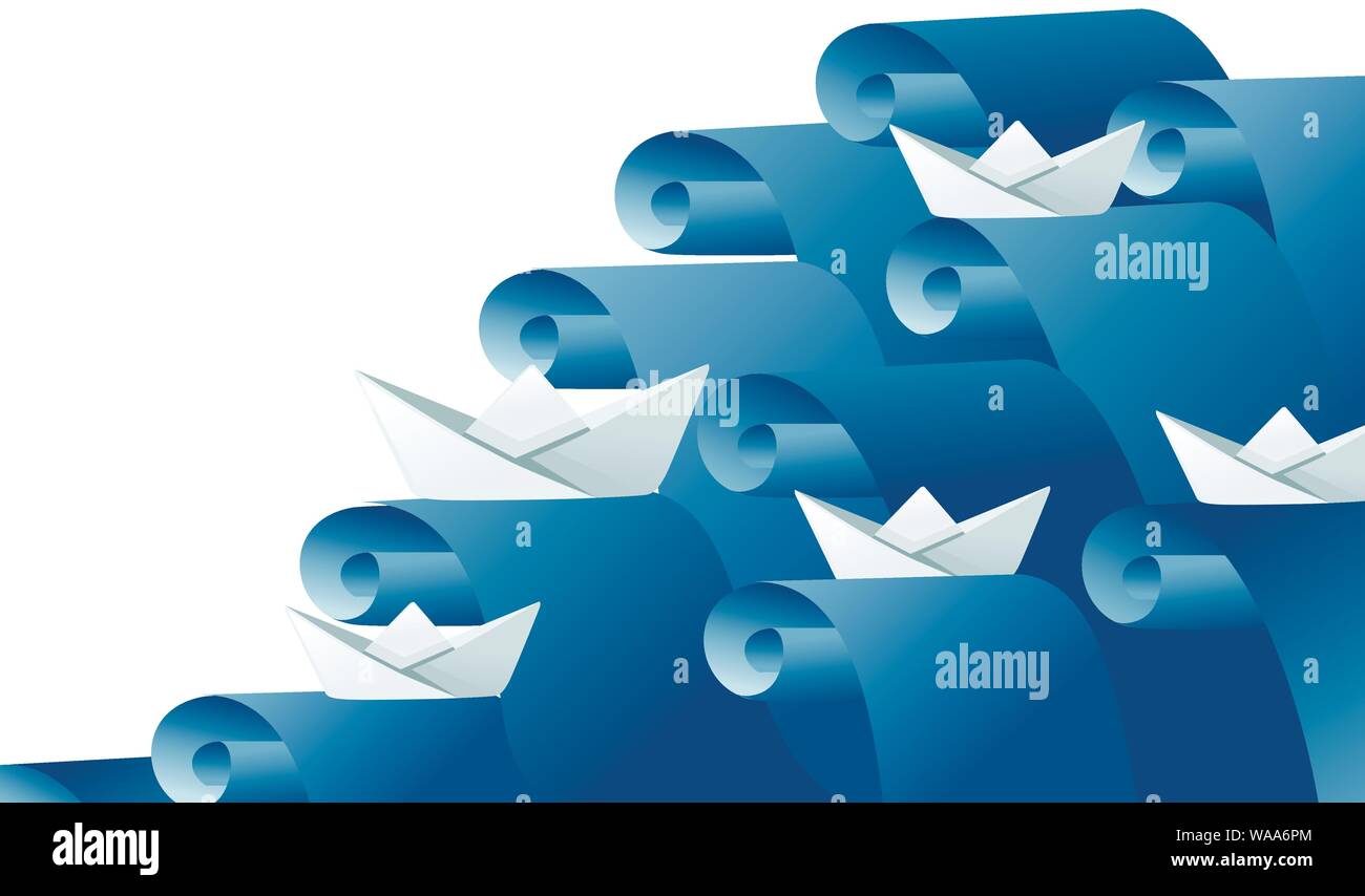 Origami boat, waves, sea Stock Vector Images - Alamy