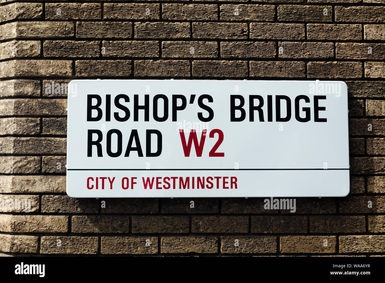 London / UK - July 18, 2019: Bishops Bridge Road name sign, City of ...