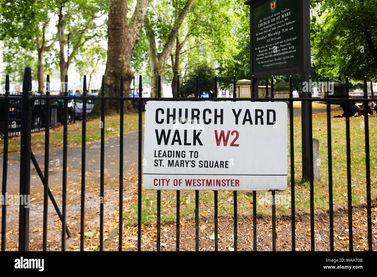 London / UK - July 18, 2019: Church Yard Walk name sign, City of ...