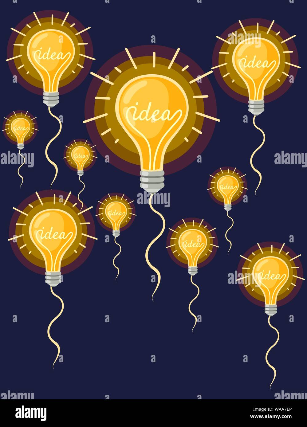 Flat cartoon incandescent lamp fly to the top yellow retro light bulb ...