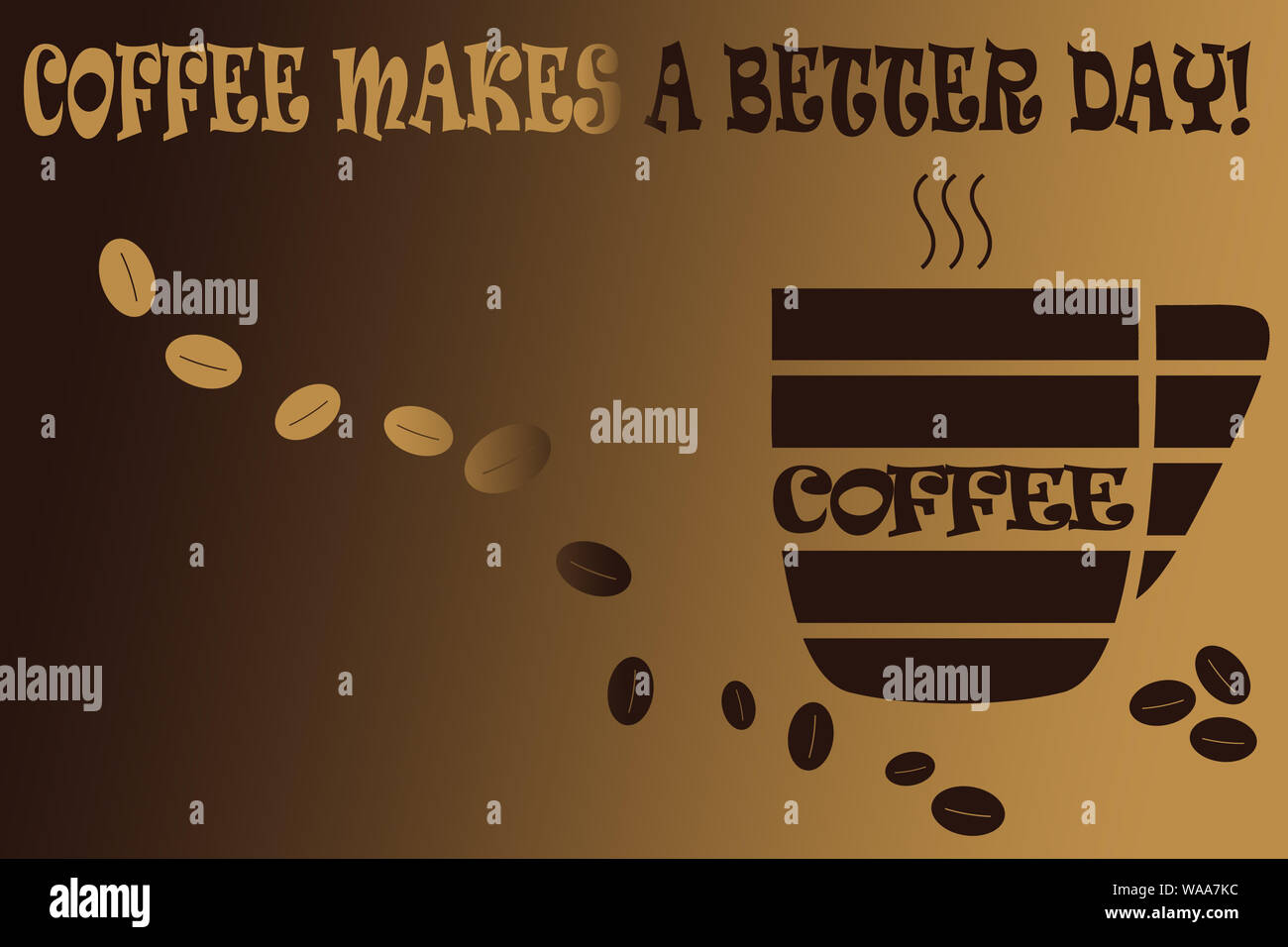 Illustrated banner with coffee theme. Stylized coffee cup with ...
