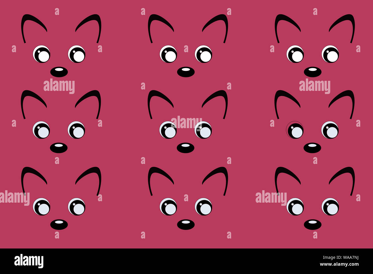 Cartoon kawaii illustration. Repeating cute face on pink background ...