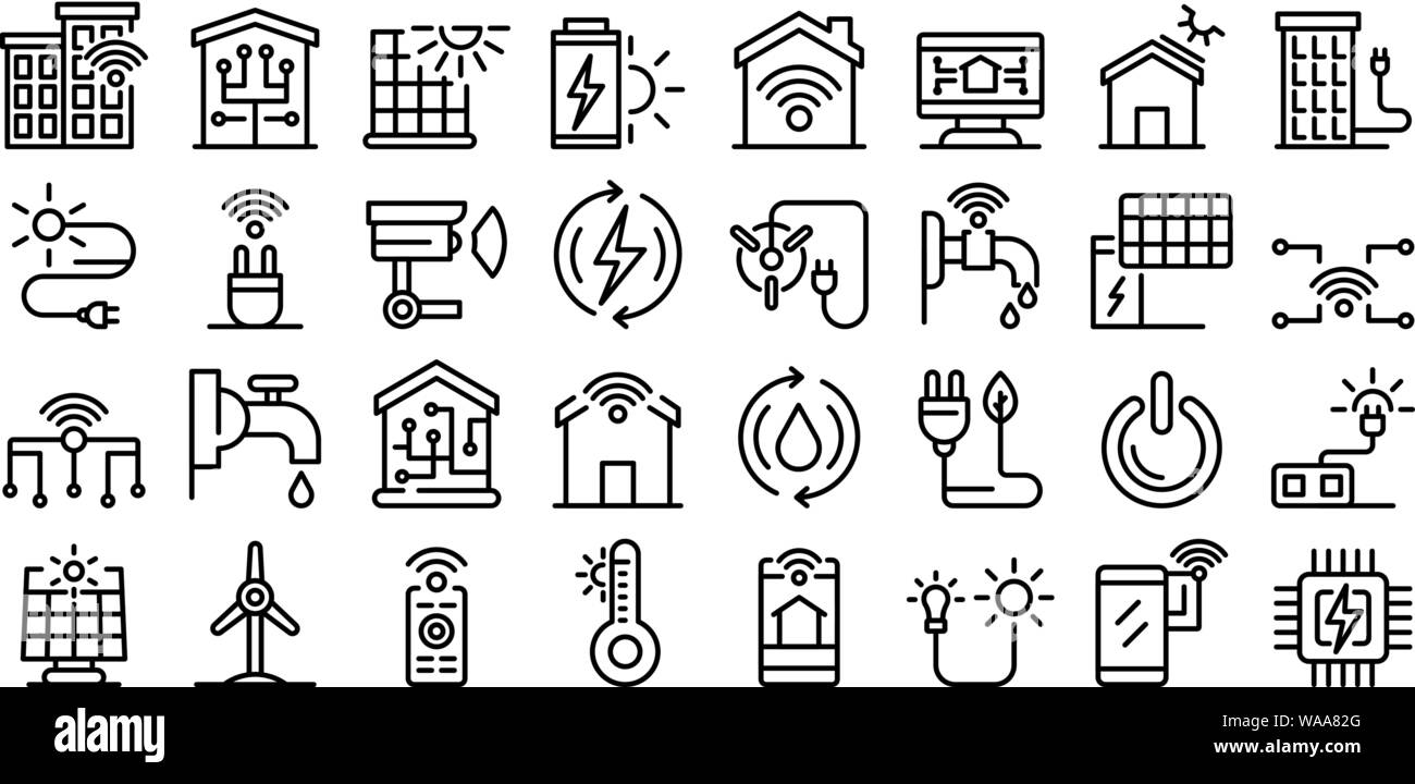 Autonomous house icons set, outline style Stock Vector Image & Art - Alamy