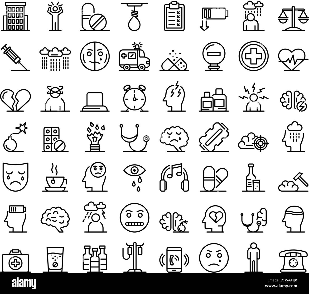 Depression icons set, outline style Stock Vector Image & Art - Alamy