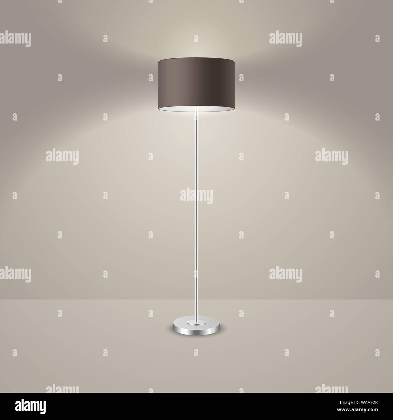 Vector 3d Realistic Render Illuminated Lamp Closeup. Floor Lamp. Template of Electric Torchere ...