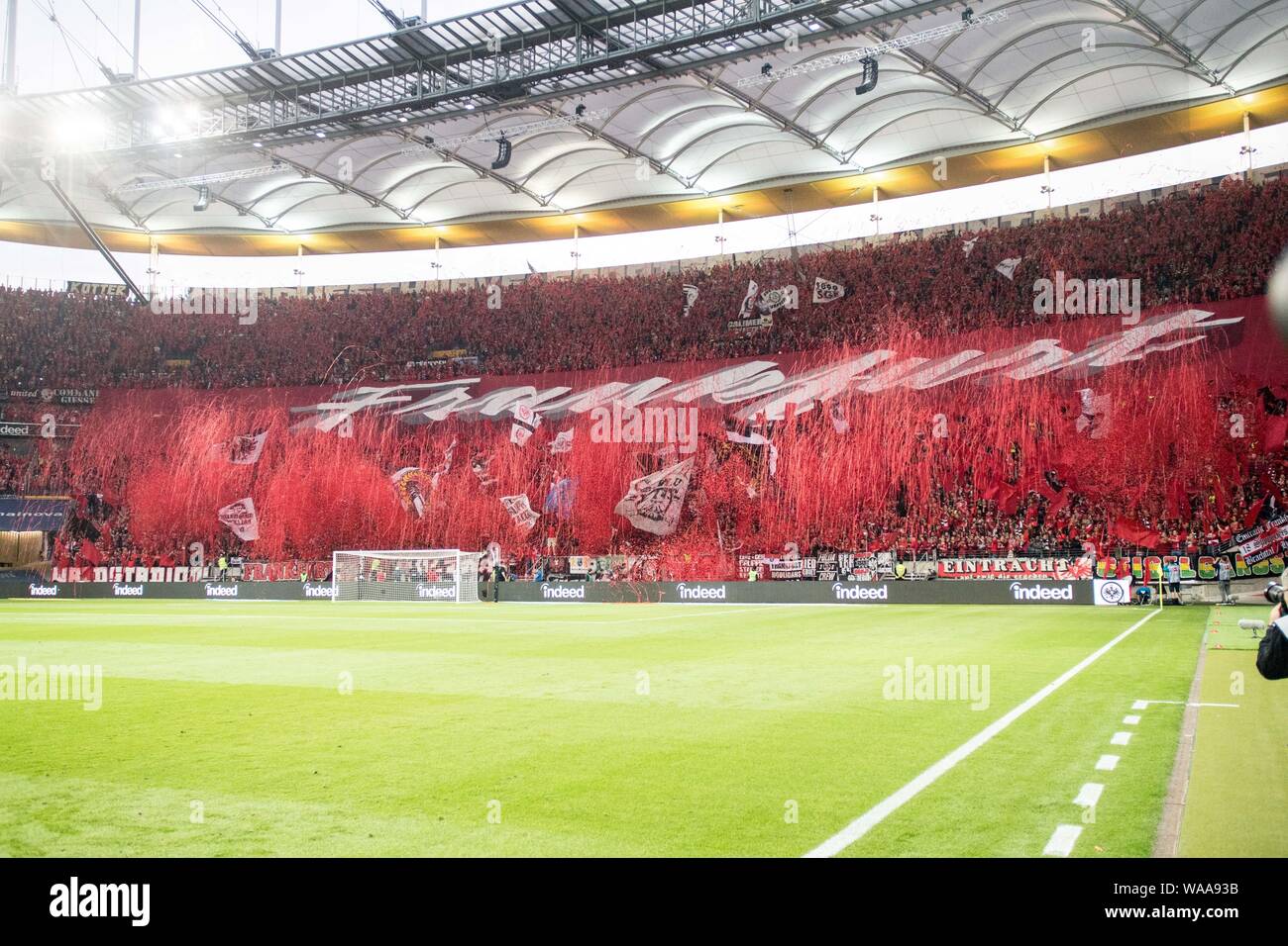 Choreography in red of the Frankfurt fans, fan, spectators, supporters ...