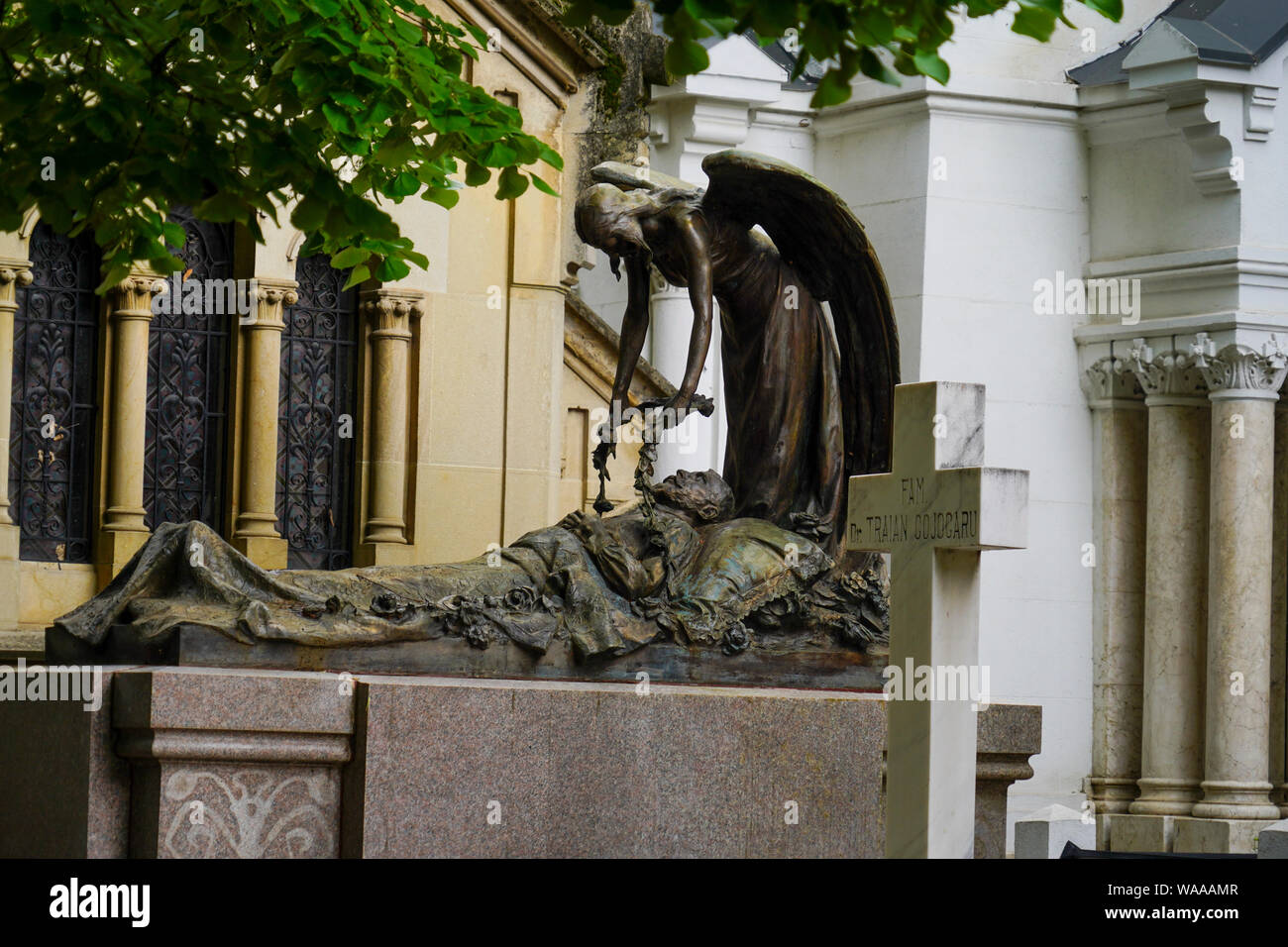 mourning angel statue at Serban Voda cemetery (commonly known as Bellu ...