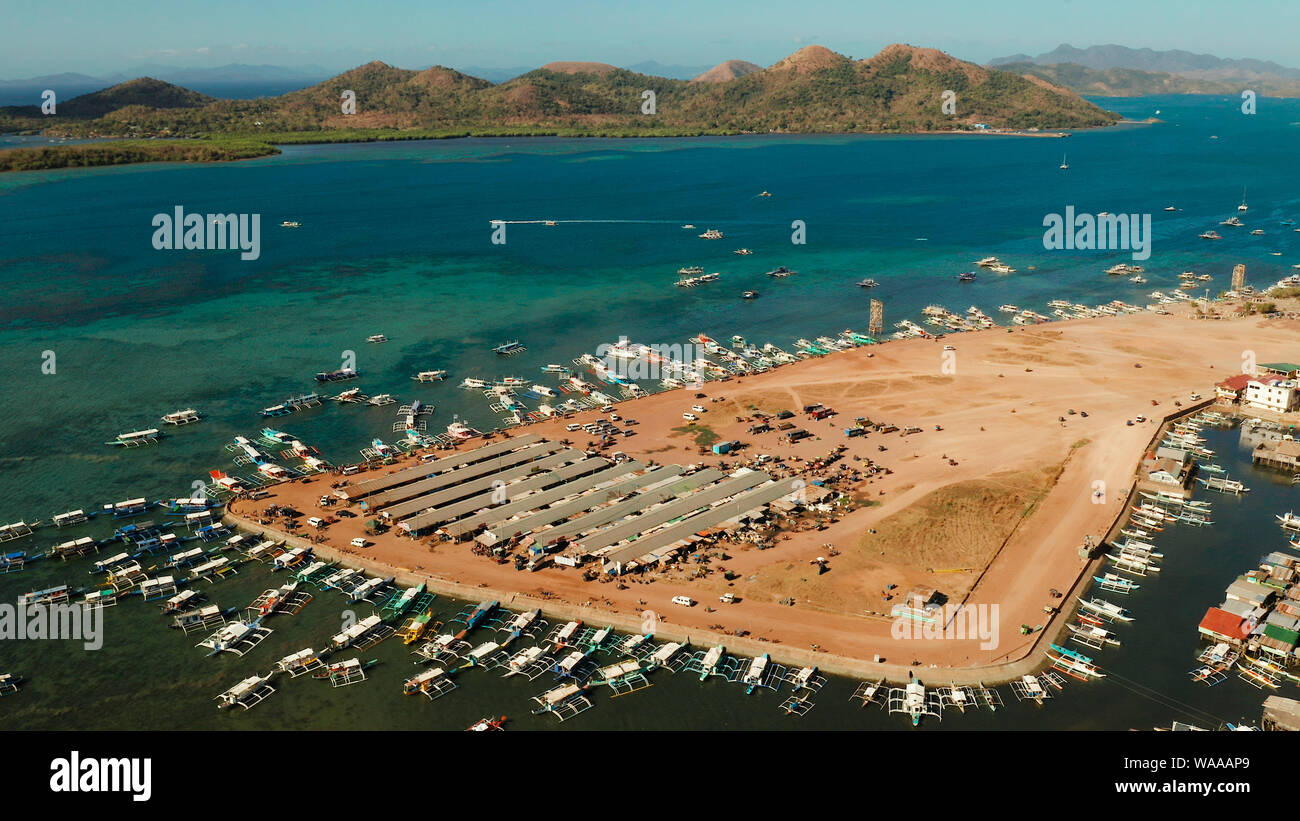 aerial view Coron City, tourist destination in the Philippines.Pier and ...