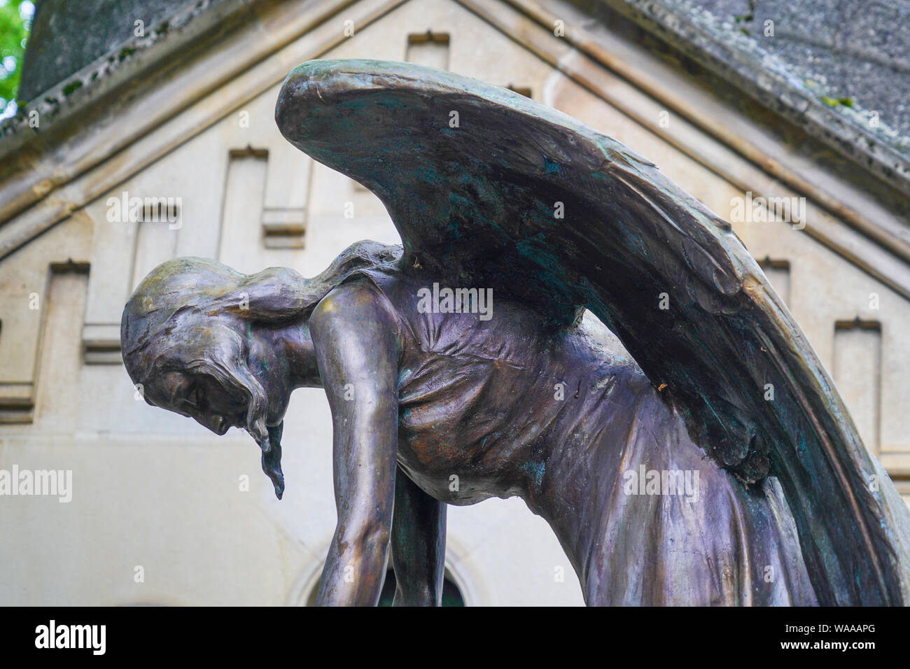 mourning angel statue at Serban Voda cemetery (commonly known as Bellu ...