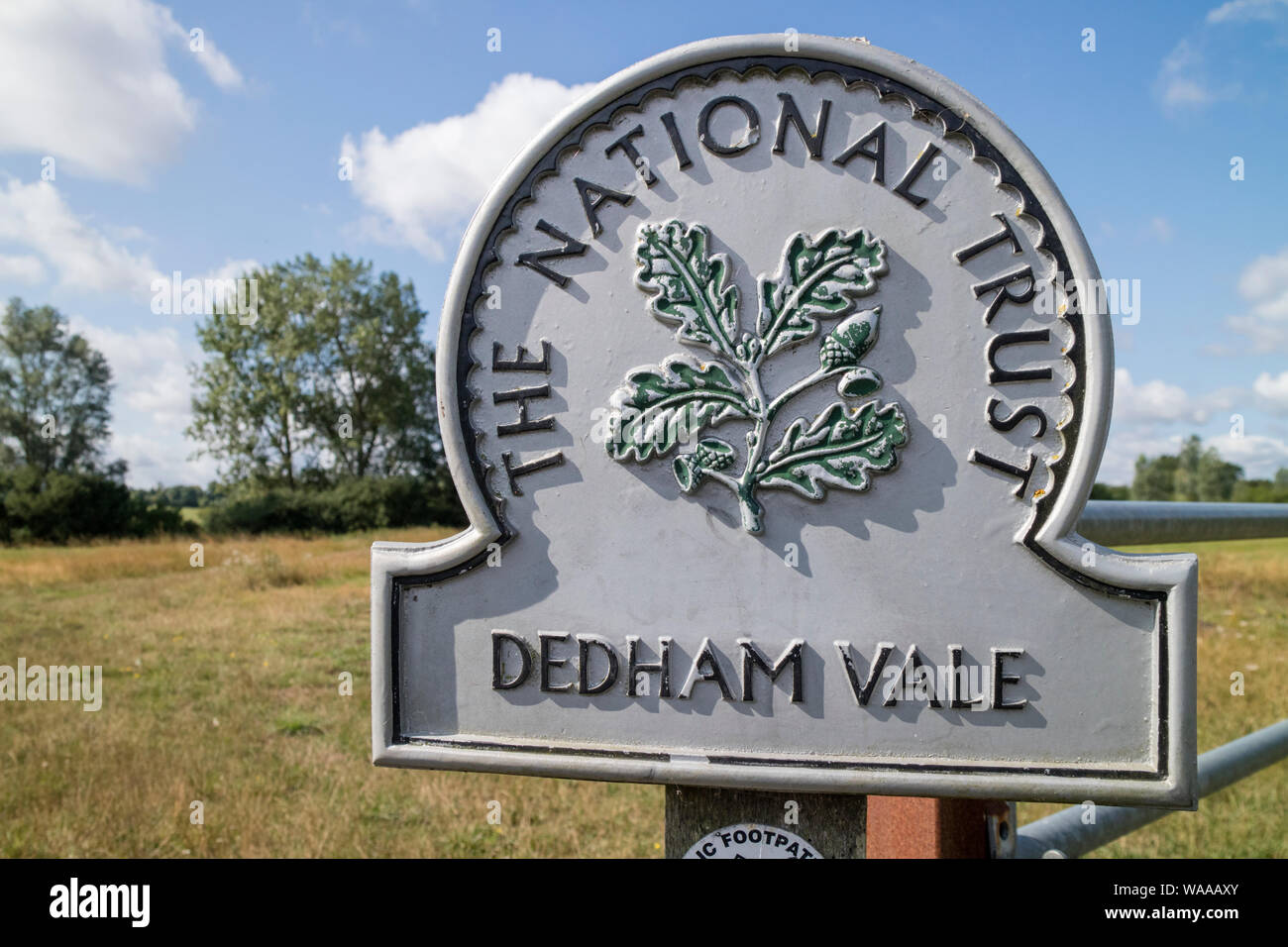 A National Trust plaque marking the area of Dedham Vale ANOB, Essex ...