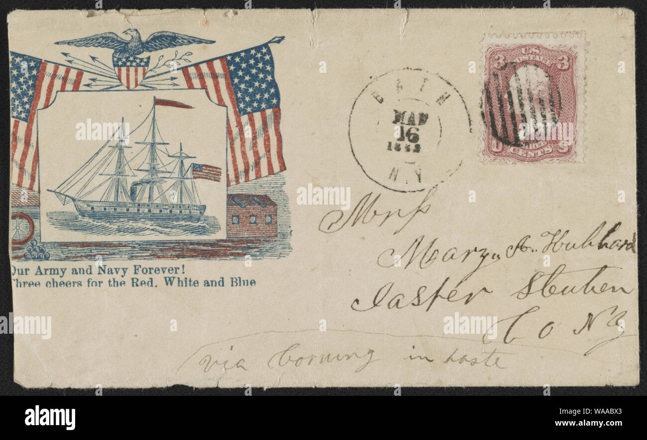 Civil War envelope showing American flags and eagle on shield above ...