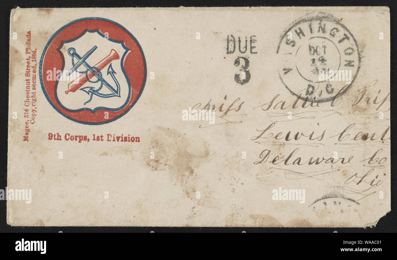 Civil War envelope showing Army of the Potomac, 9th Corps, 1st Division ...