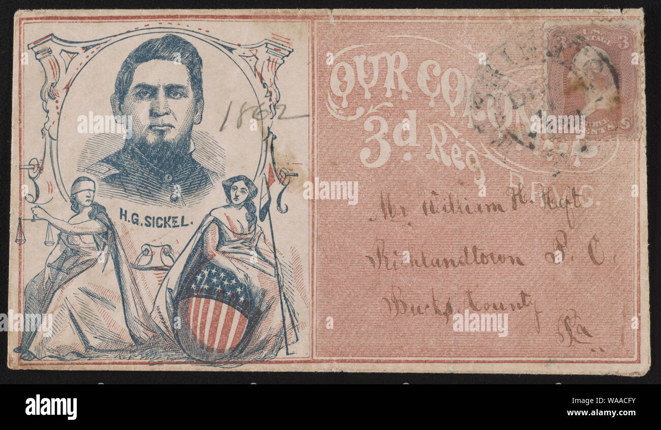 Civil War envelope showing portrait of Colonel Horatio Gates Sickel of ...