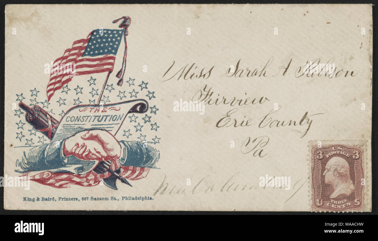 Civil War envelope showing shaking hands in front of U.S. Constitution ...