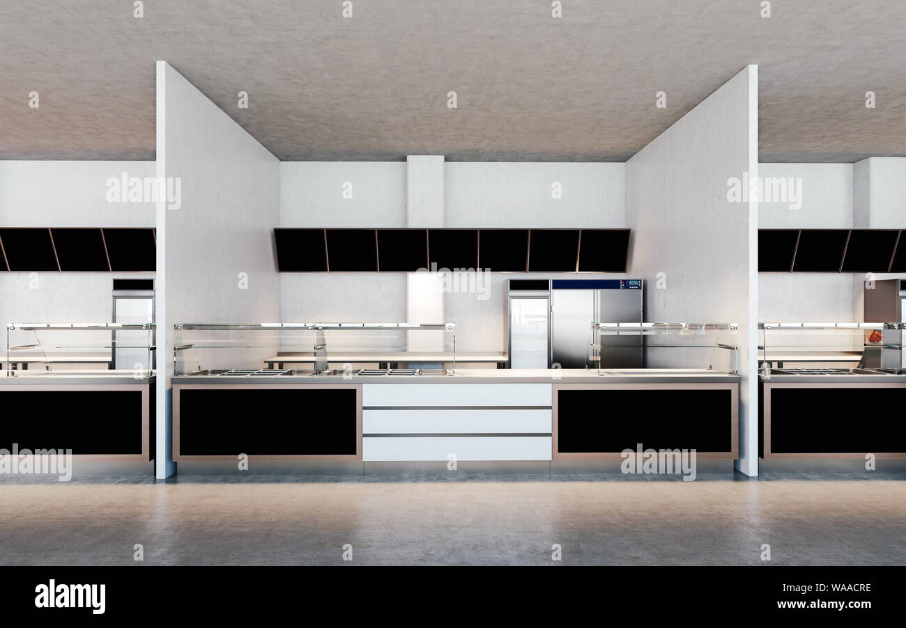 Empty food booth without vendor logo and name in a food hall, template ...