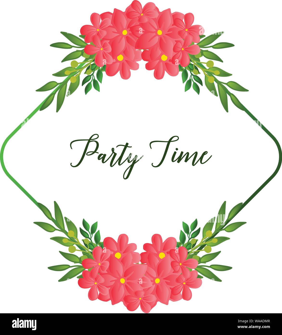 Graphic of green leafy flower frame, for elegant card of party time ...