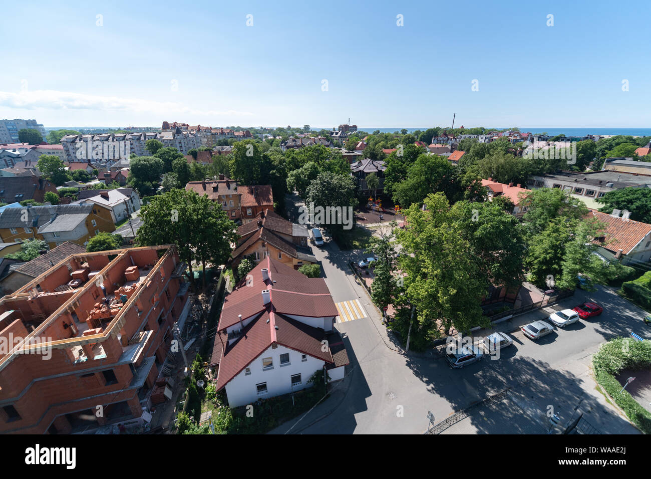 New resort town on seashore, aerial view. Beautiful sunny cityscape ...