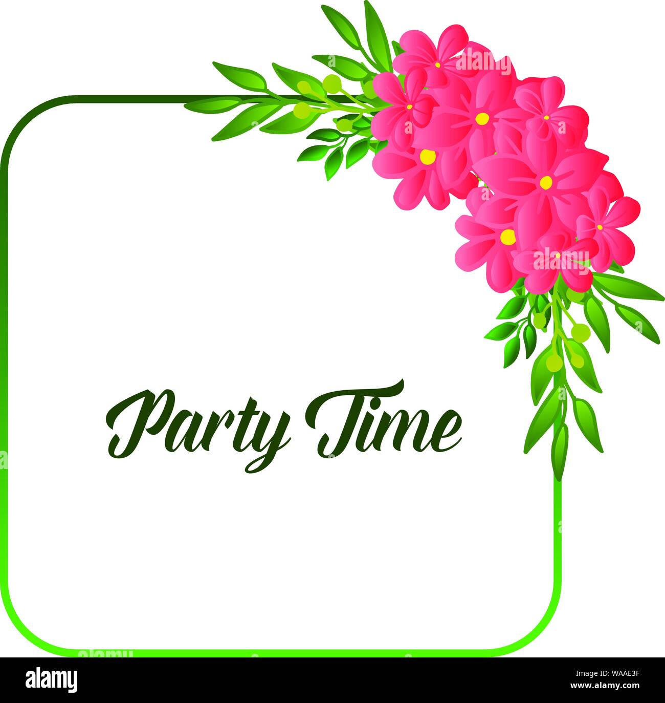 Graphic of green leafy flower frame, for elegant card of party time ...