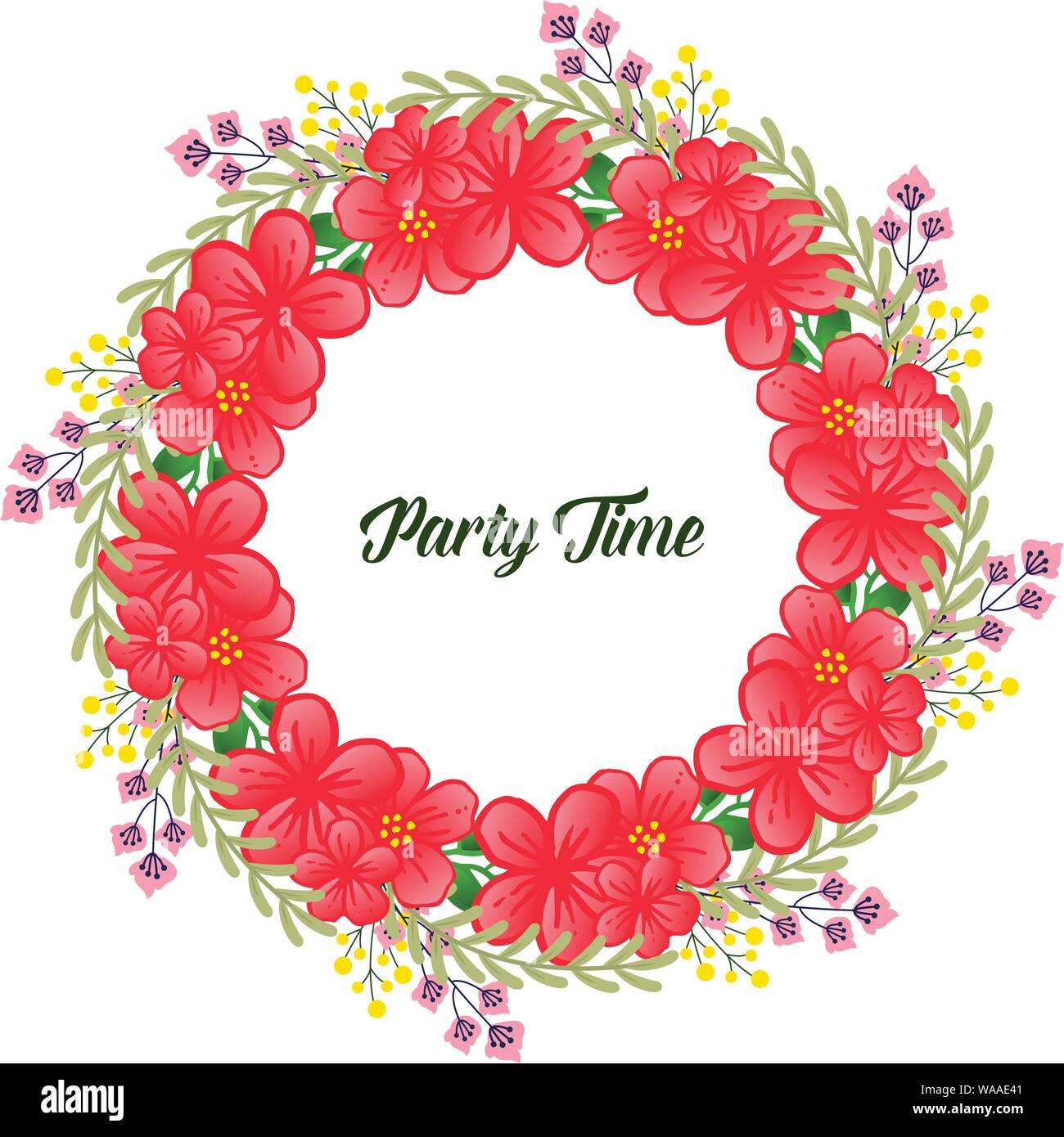 Sketch style frame, with art unique leaf floral, for party time card ...